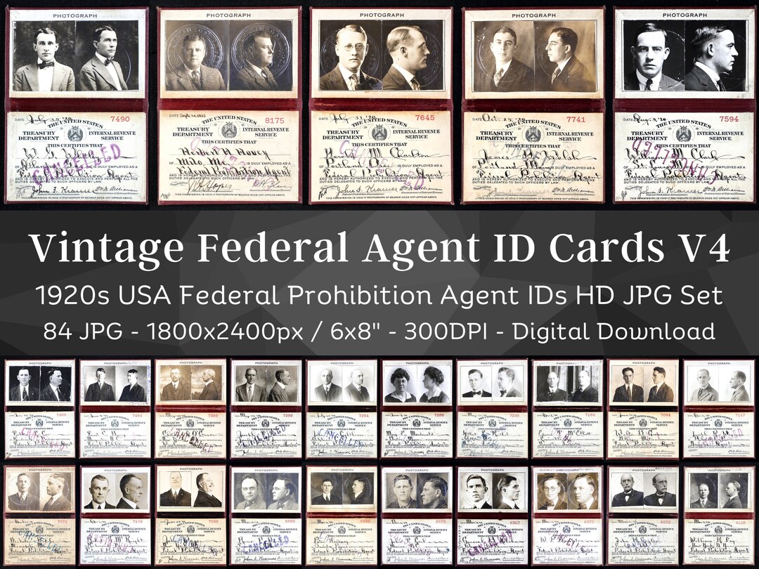 Vintage 1920s USA Federal Prohibition Agent Identity Cards HD Image V4 ...