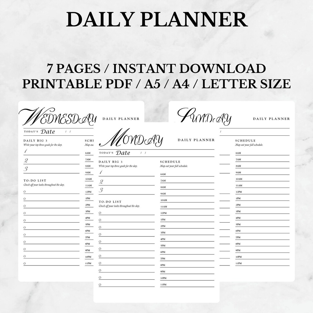 Daily Planner Printable Daily Schedule Productivity ADHD Planner Daily Daily Planner Printable Daily Schedule Productivity ADHD Planner Daily