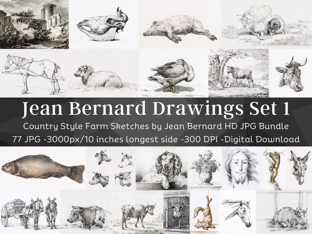 Jean Bernard Country Drawings 77 HQ Printable Art Decor Set 1 | Rural ...