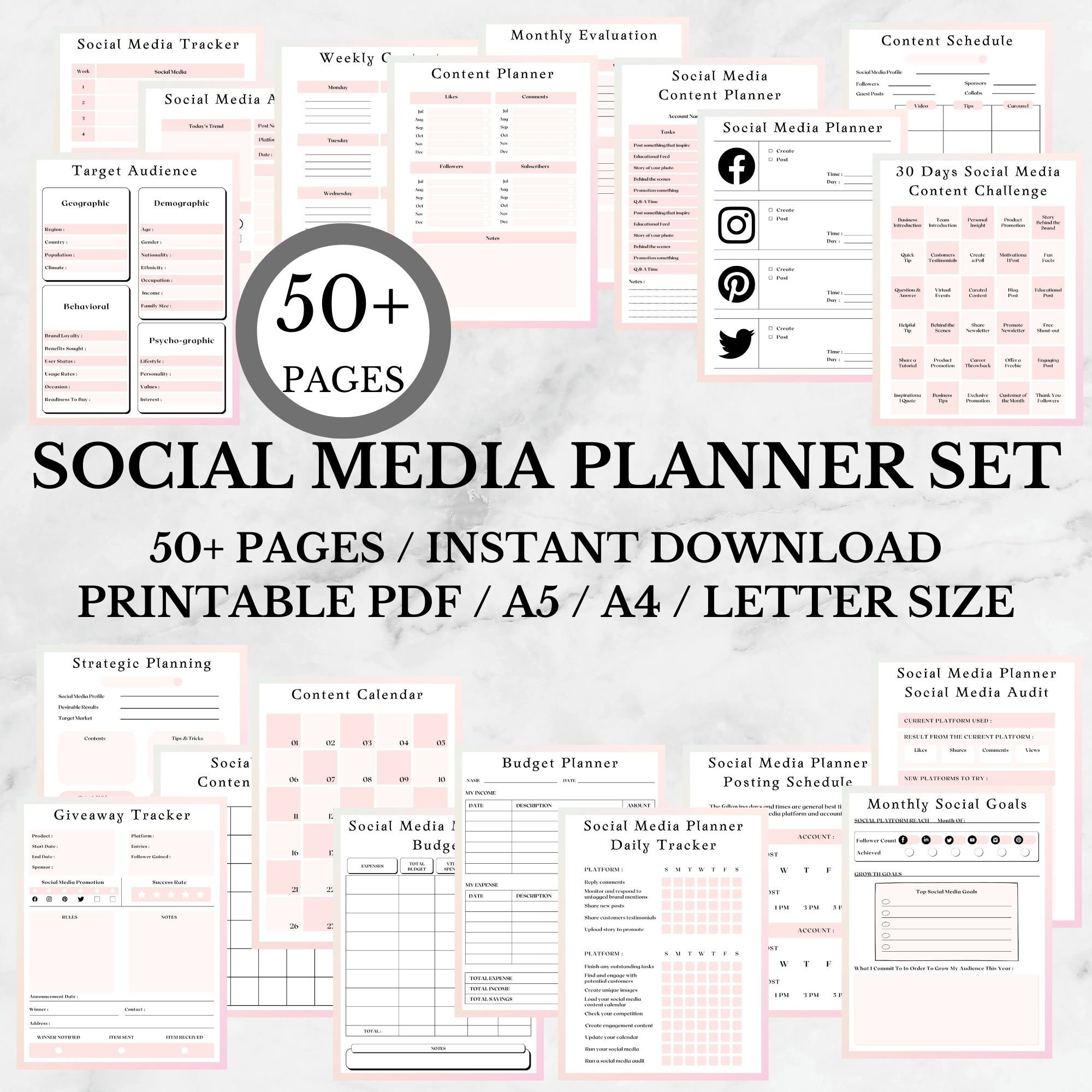 Social Media Planner Printable Social Media Planner Bundle Content ...