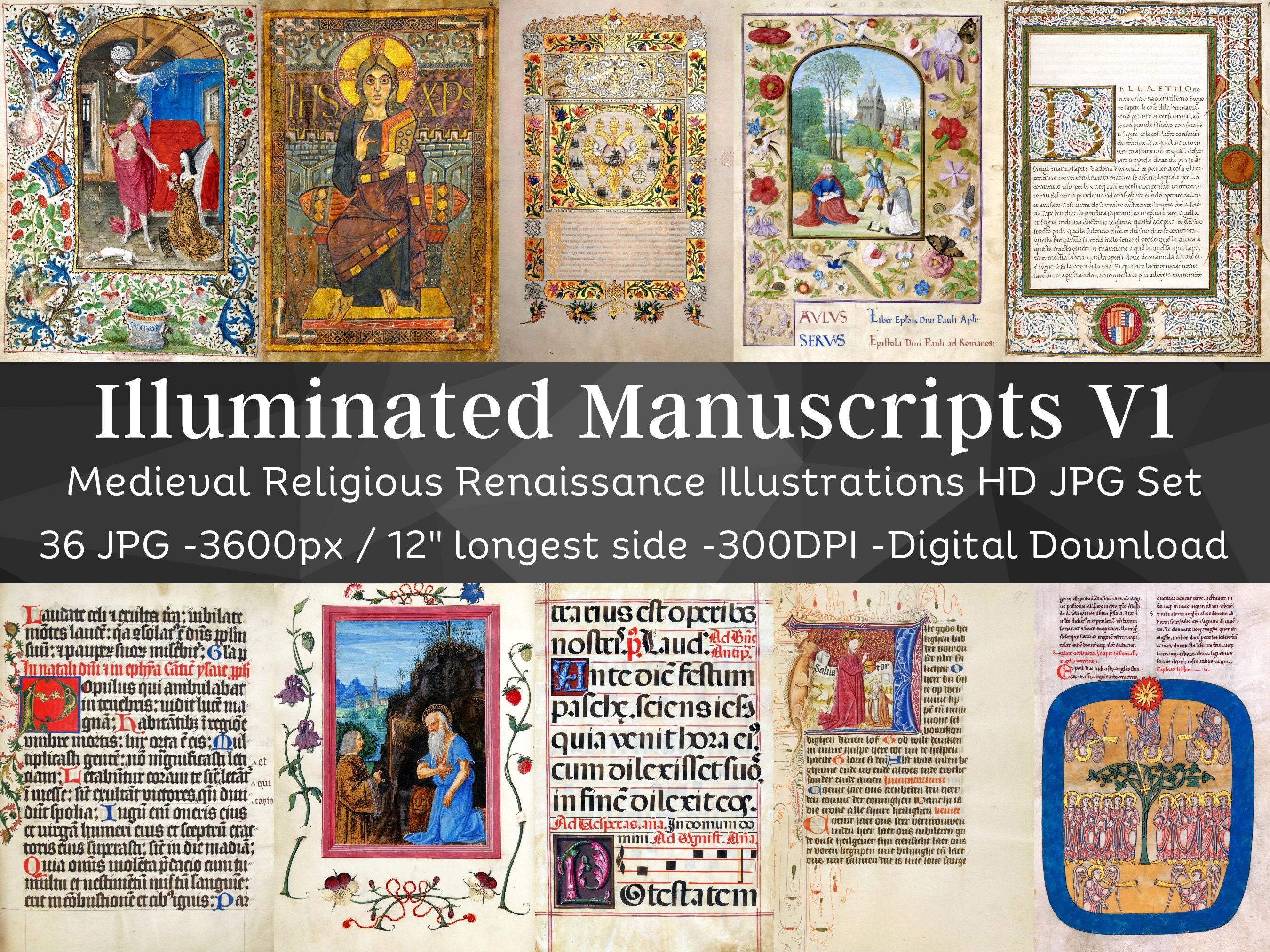 Illuminated Manuscript 36 Medieval Religious Renaissance Illustrations ...