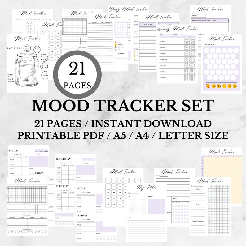 Mood Tracker Printable Happy Planner Pdf Mental Health Workbook Monthly ...