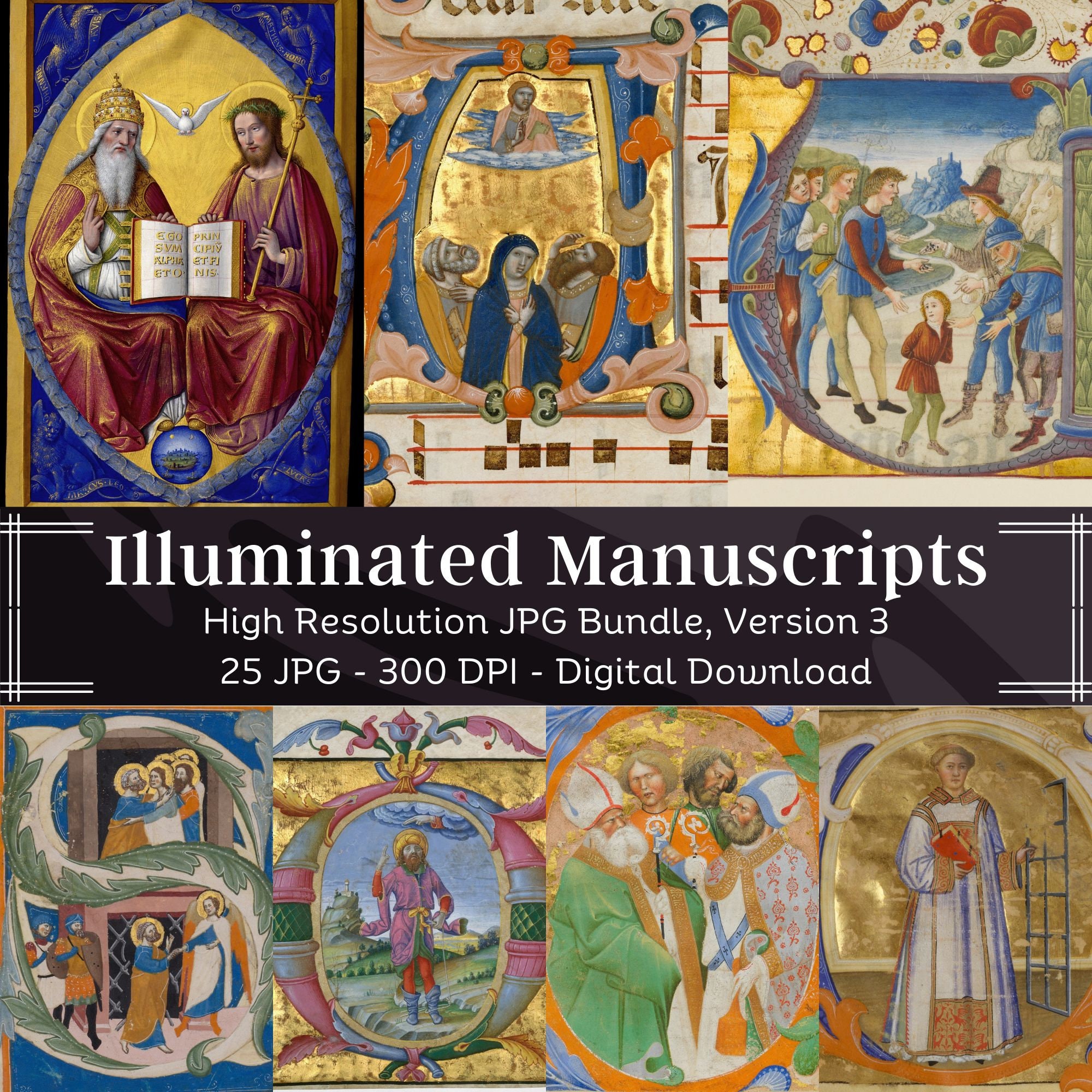 25 Illuminated Manuscripts Pages | Medieval Junk Journal | Historiated ...
