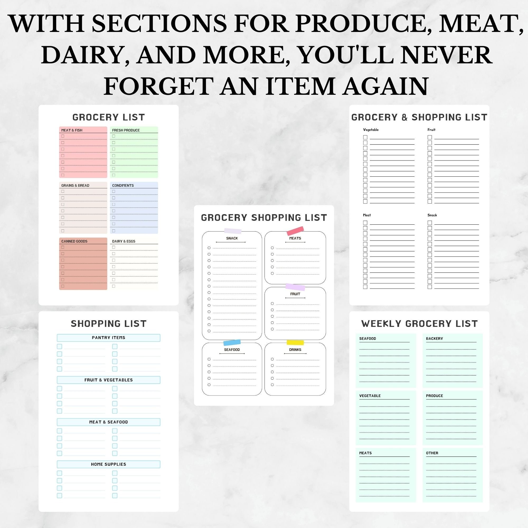 Grocery List Printable Shopping List Food Journal Menu Planner Grocery ...