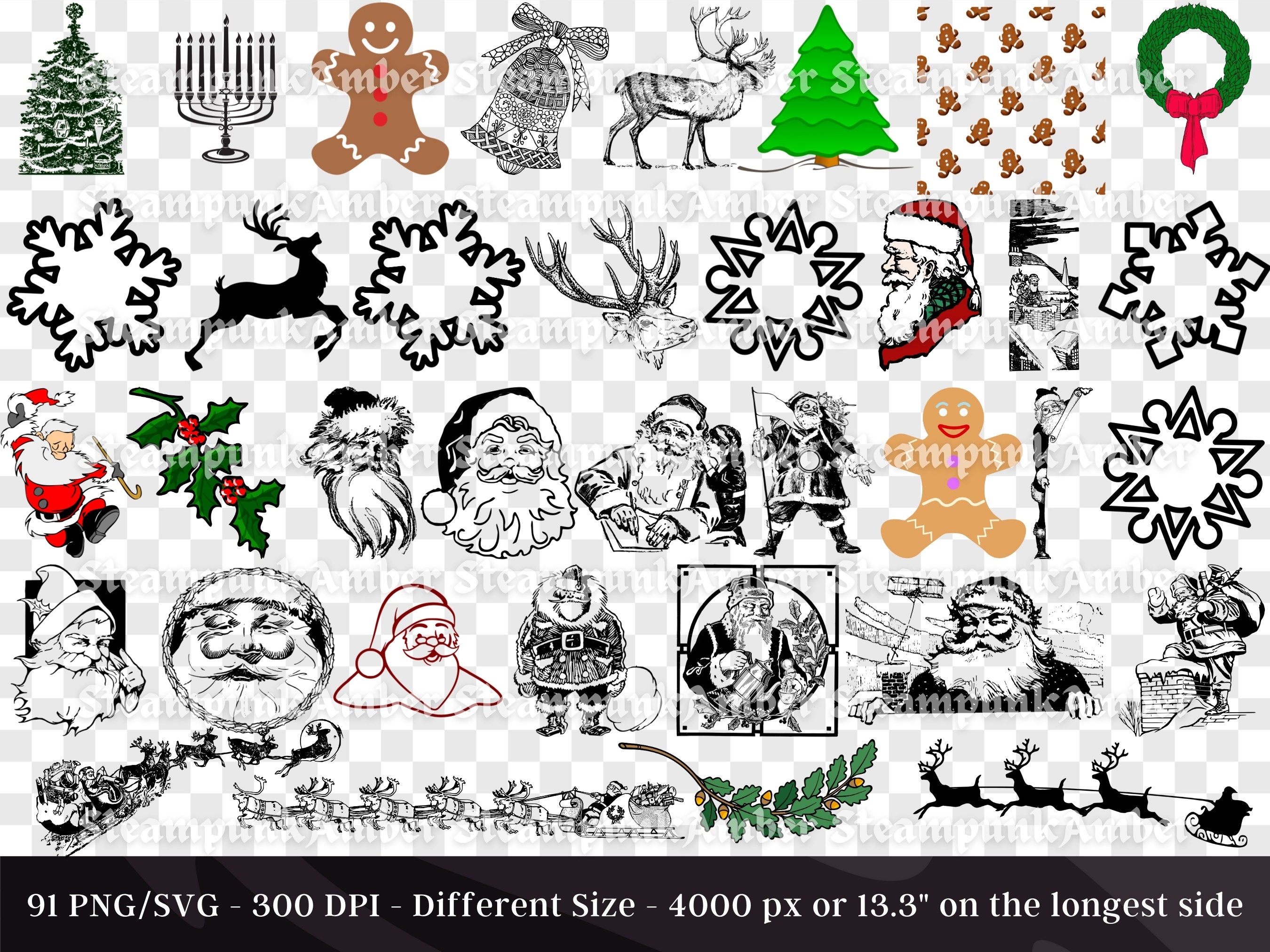Christmas Clipart 91 PNG & SVG Bundle Santa Claus Reindeer - Etsy