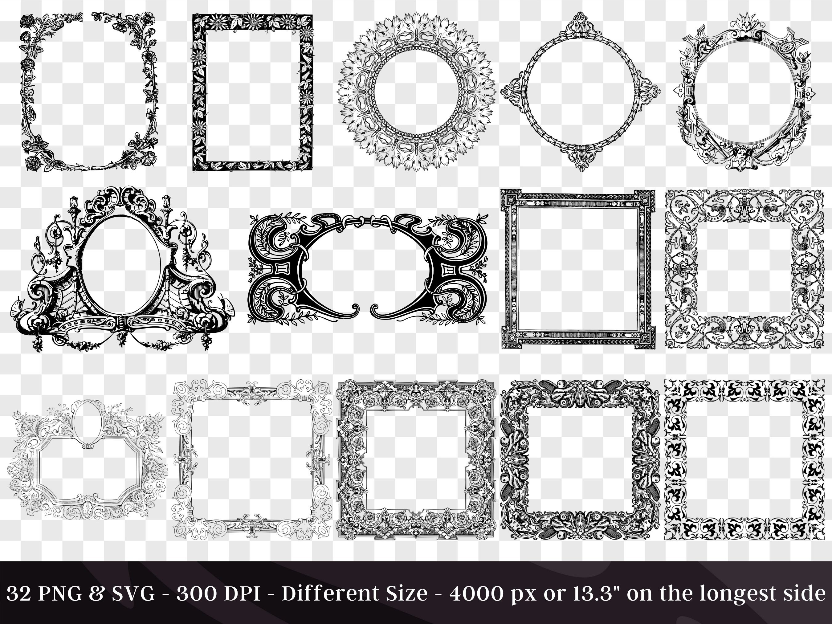 Frame Border Illustrations 32 SVG & PNG Bundle V1 | Ornate Frame Svg ...