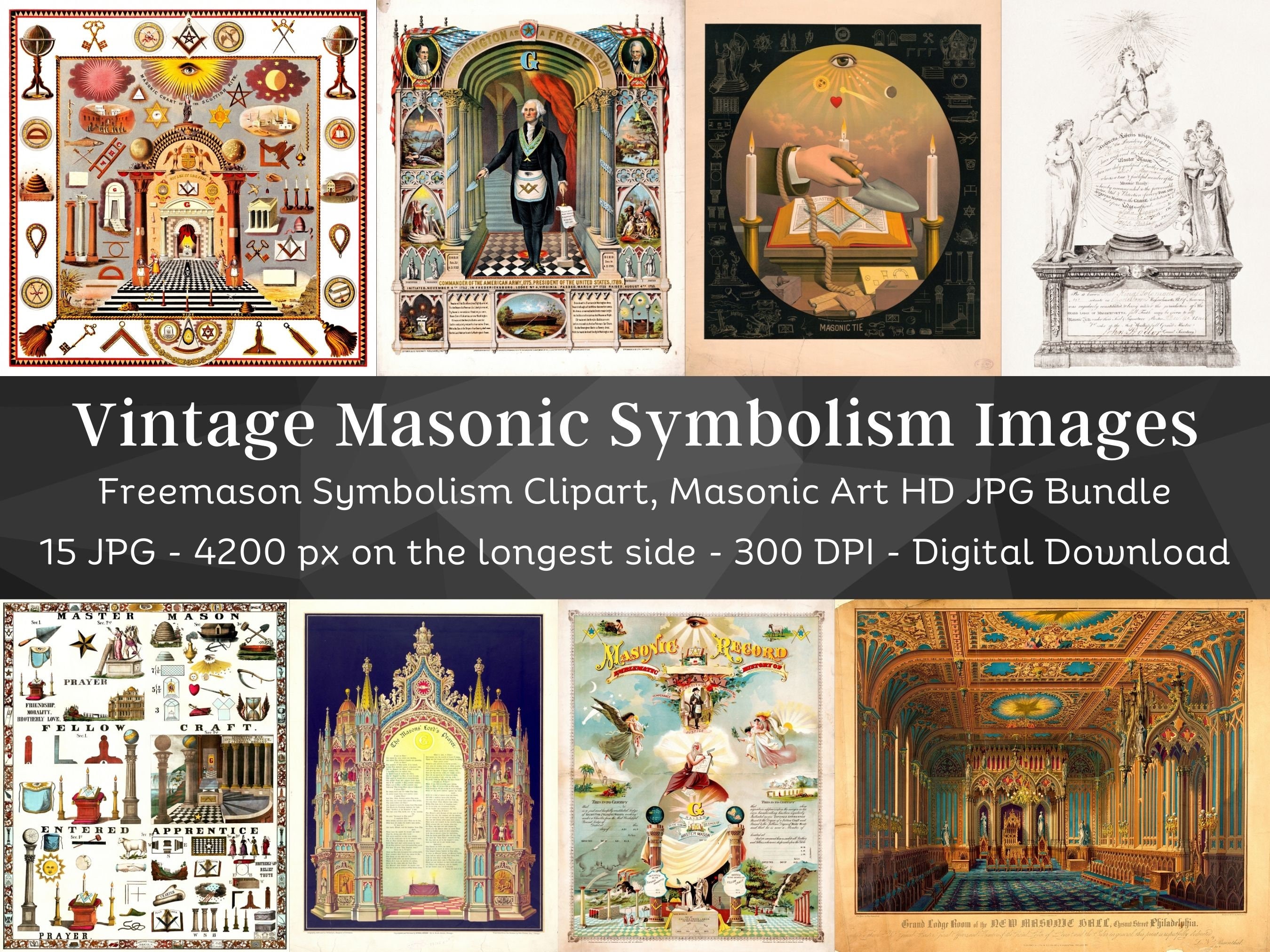 Vintage Masonic Symbol Images | 15 HQ Digital Image Bundle | Antique ...