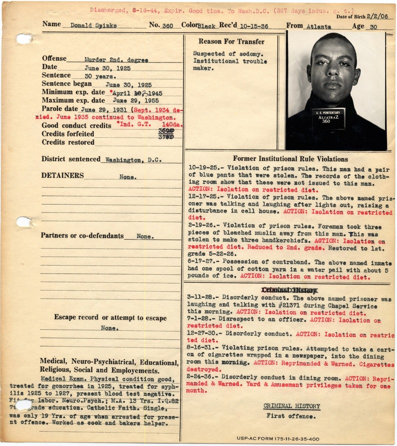 60 Vintage Alcatraz Inmate Prison Records With Mugshots HD Image V3 ...