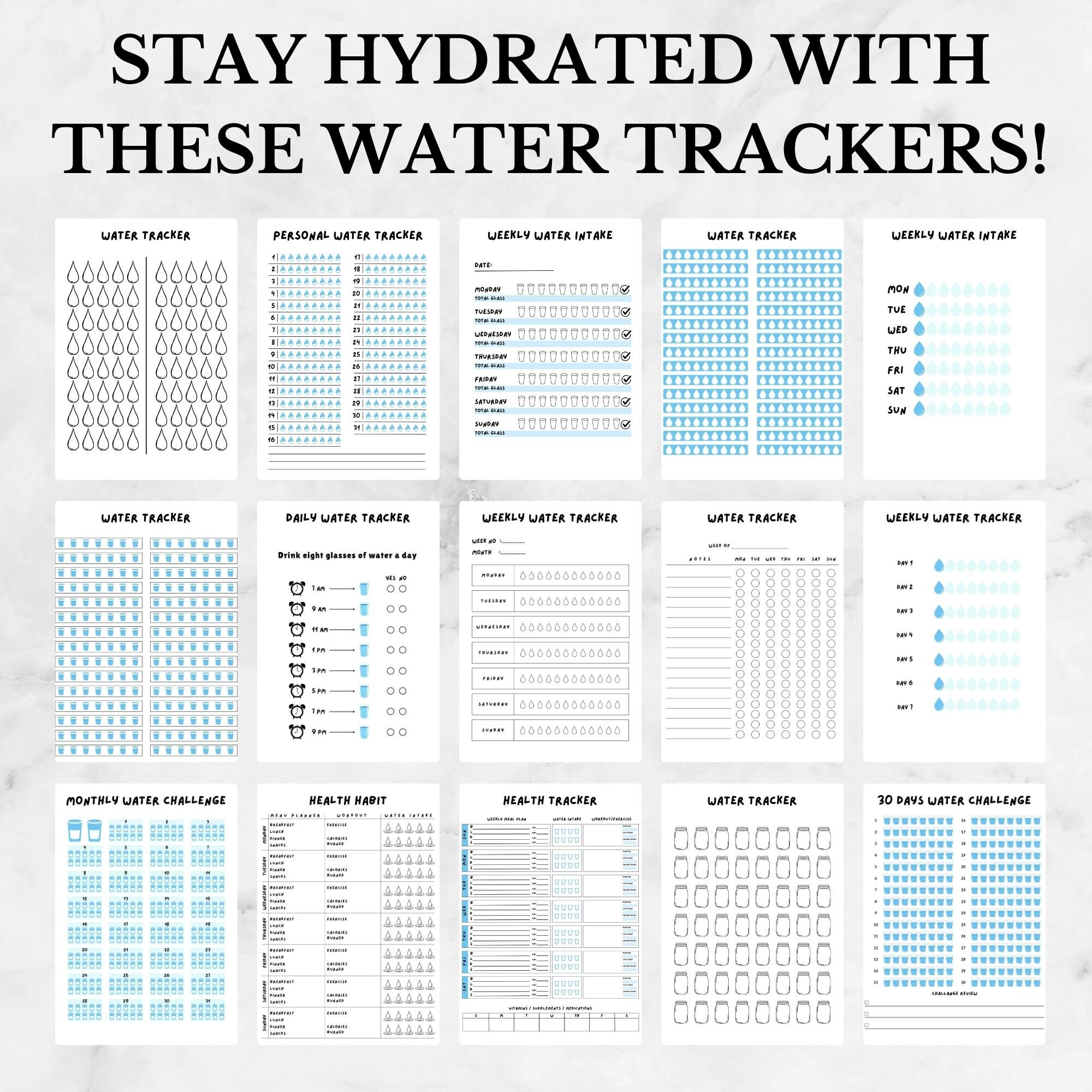 Water Tracker Hydration Tracker for Fitness Journal Water Challenge ...