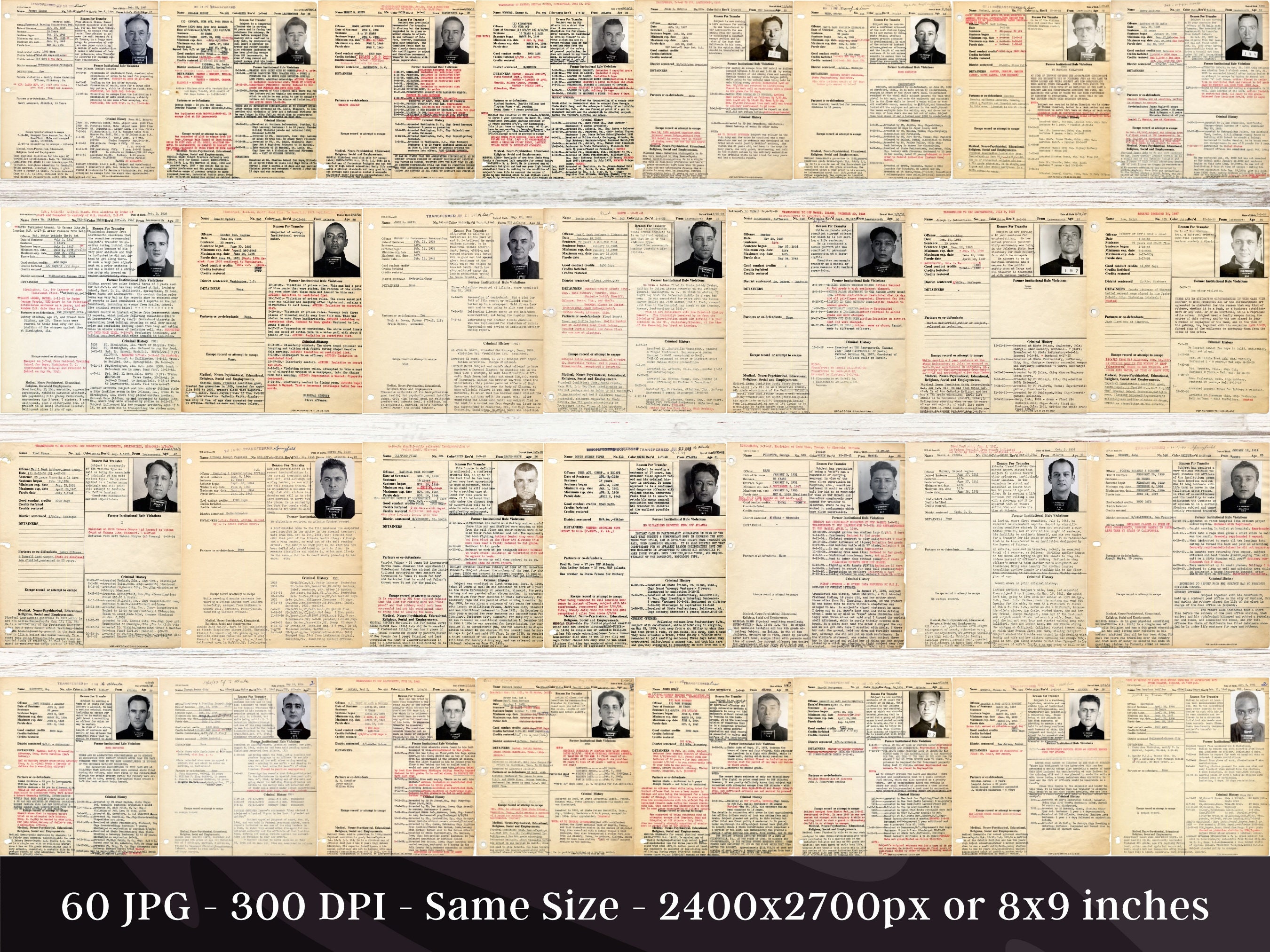 60 Vintage Alcatraz Inmate Prison Records With Mugshots HD Image V3 ...