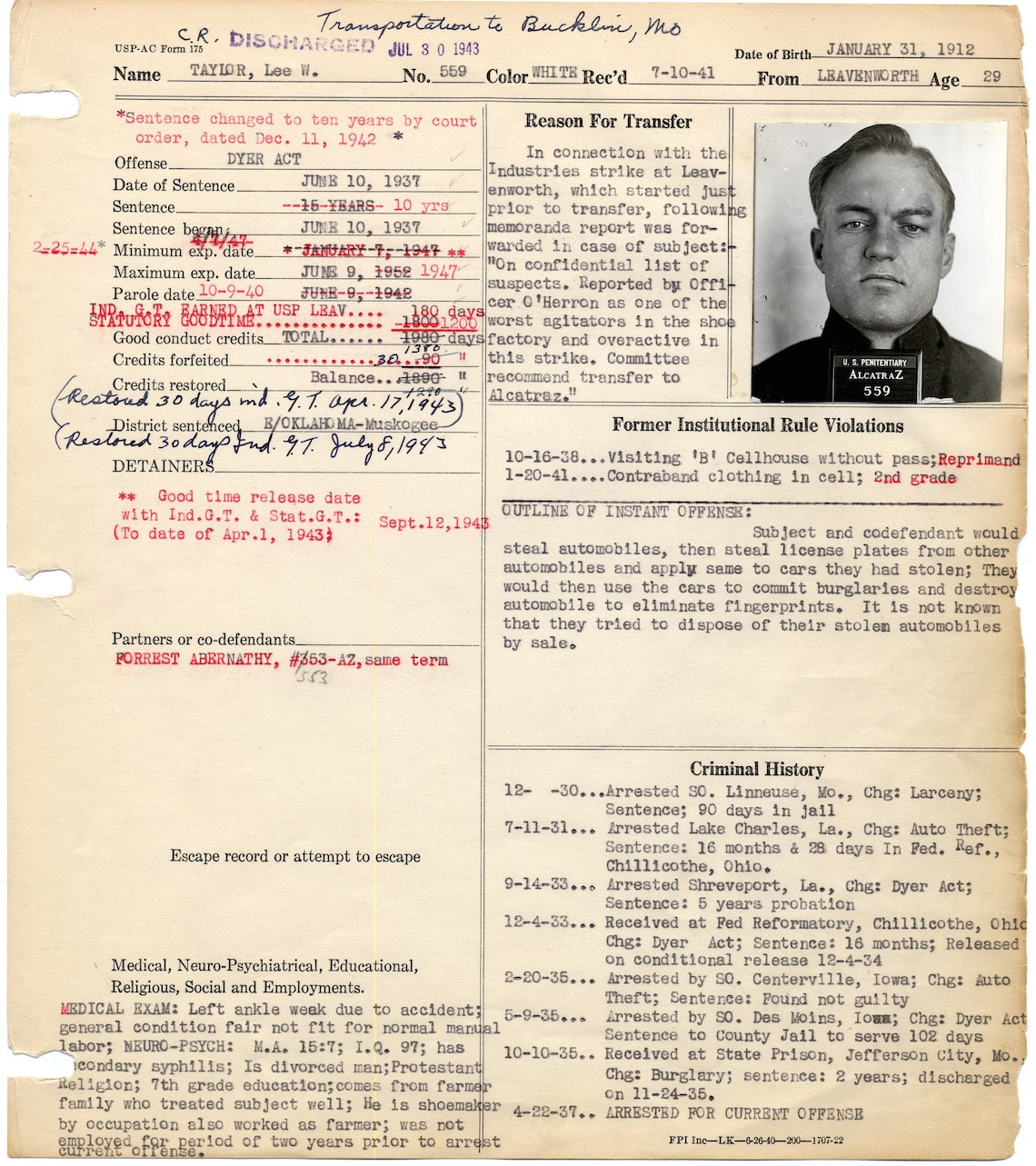 60 Vintage Alcatraz Inmate Prison Records With Mugshots HD Image V2 ...