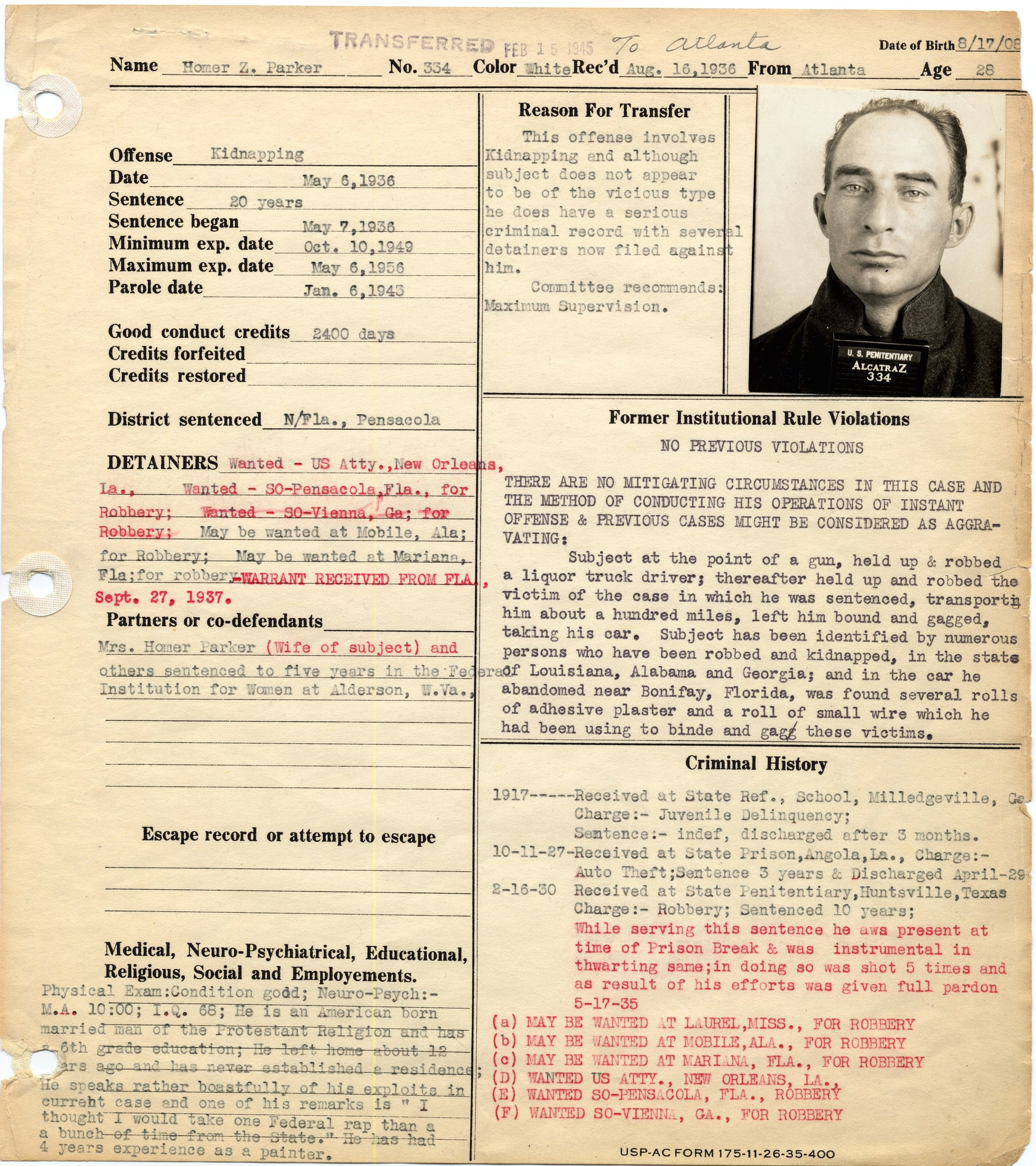 60 Vintage Alcatraz Inmate Prison Records With Mugshots HD Image V2 ...