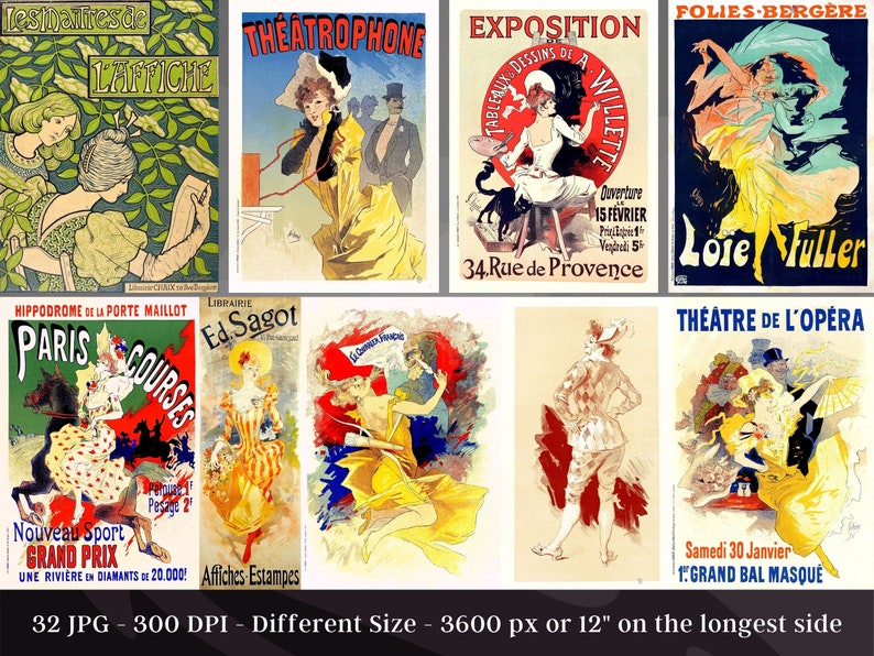 Jules Cheret Vintage French Ad Poster Images Set 2 32 HQ - Etsy