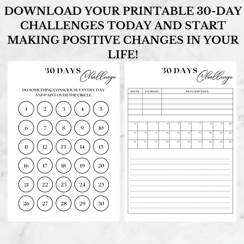 30 Day Challenge Printable Fitness Planner Self Care Planner Bullet ...