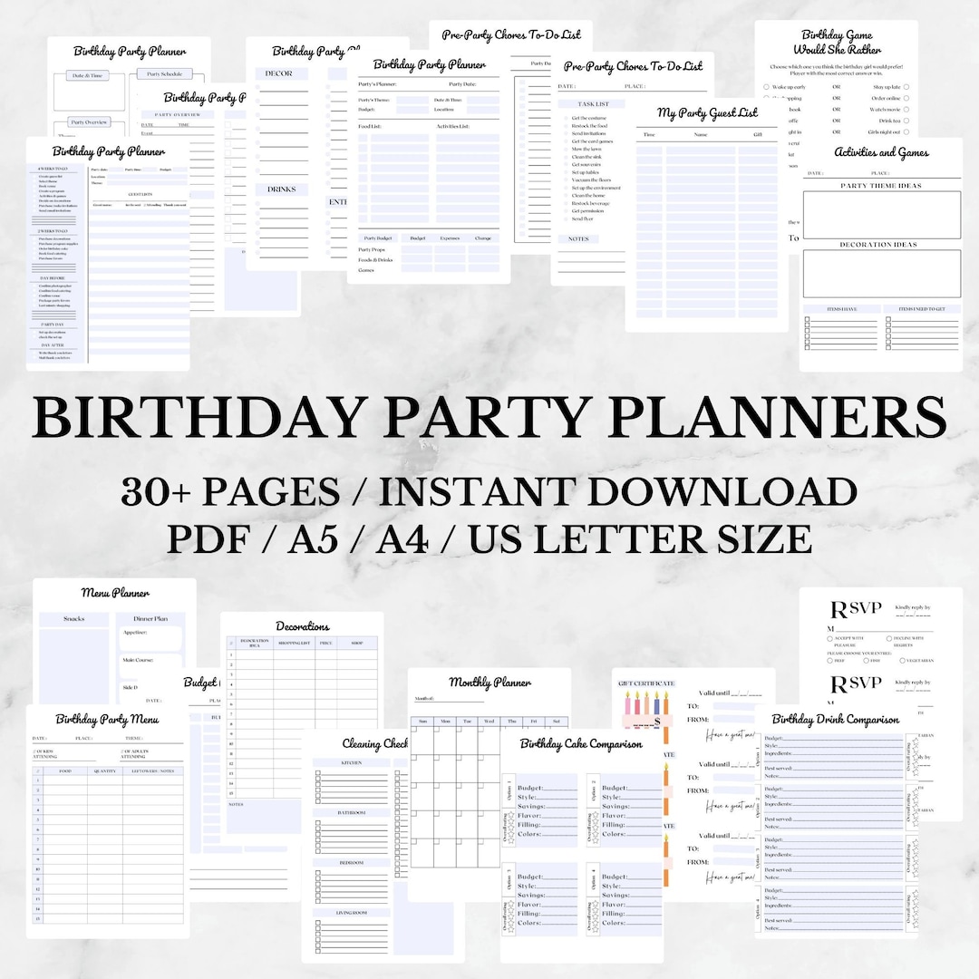 Birthday Planner Printable Party Planner Pdf Party - Etsy