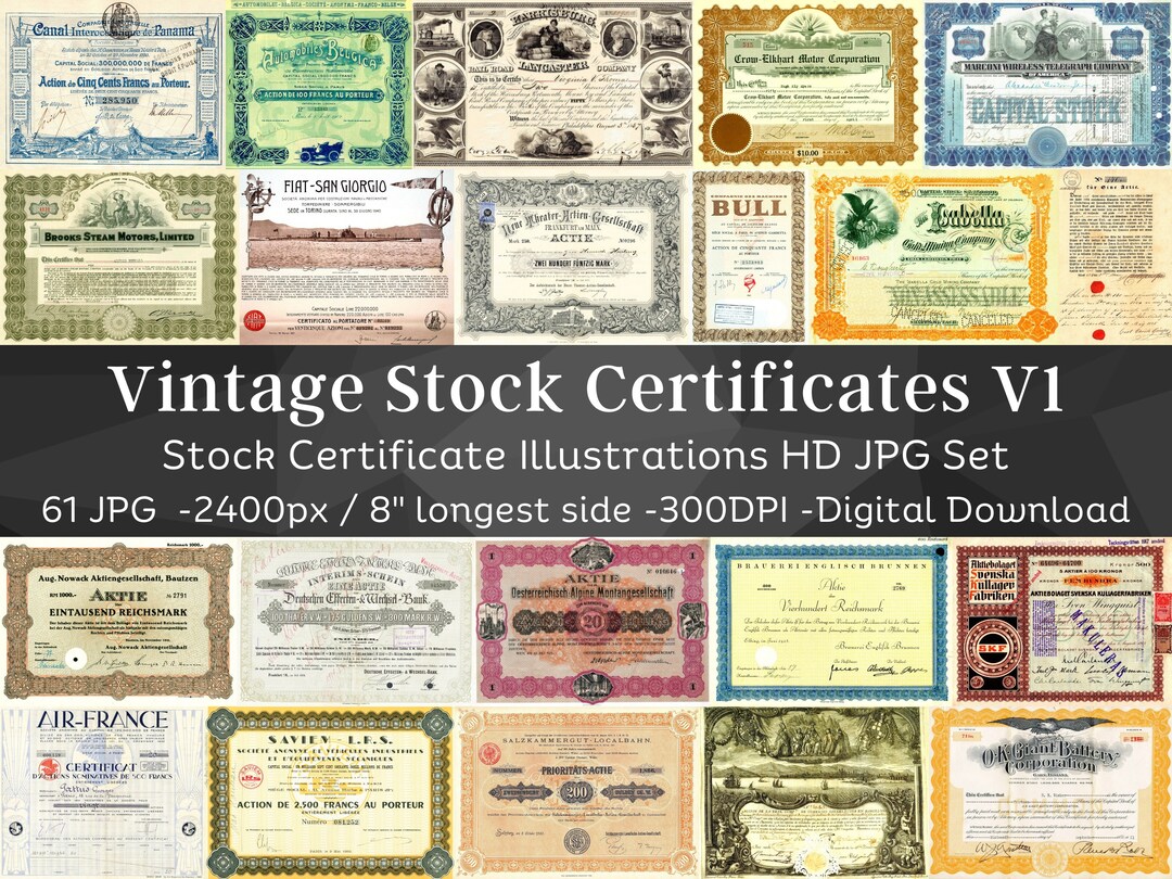 61 Vintage Stock Market Certificate Illustrations V1 | 1800-1900s Bond ...