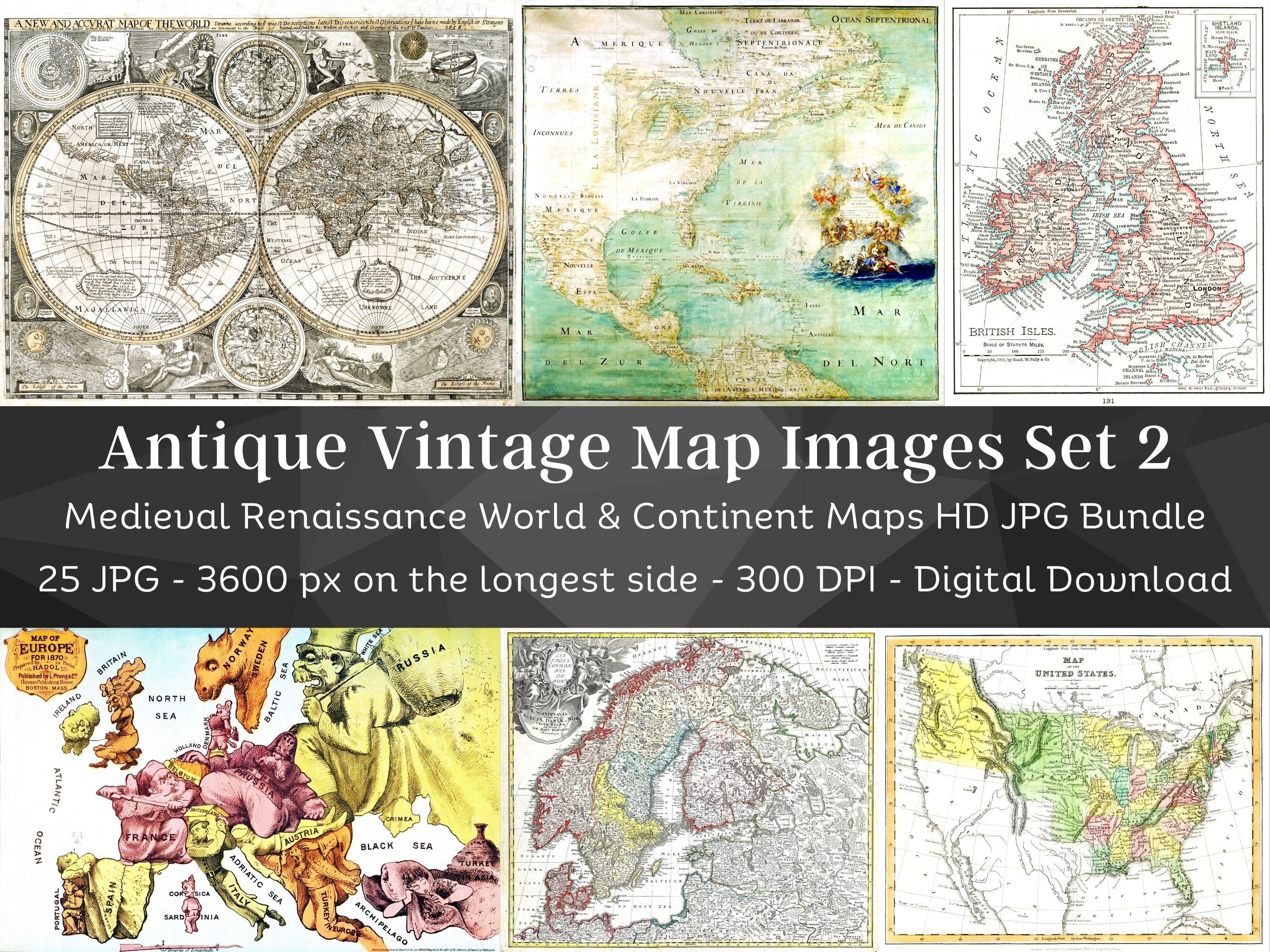 25 Antique Map Images Medieval Renaissance Maps Set 2 Scrapbook Junk ...