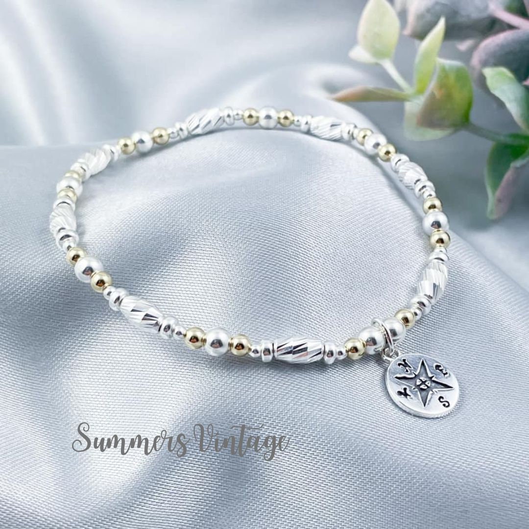 Sterling Silver and Gold Compass Bracelet, Graduation Travelling Safe ...