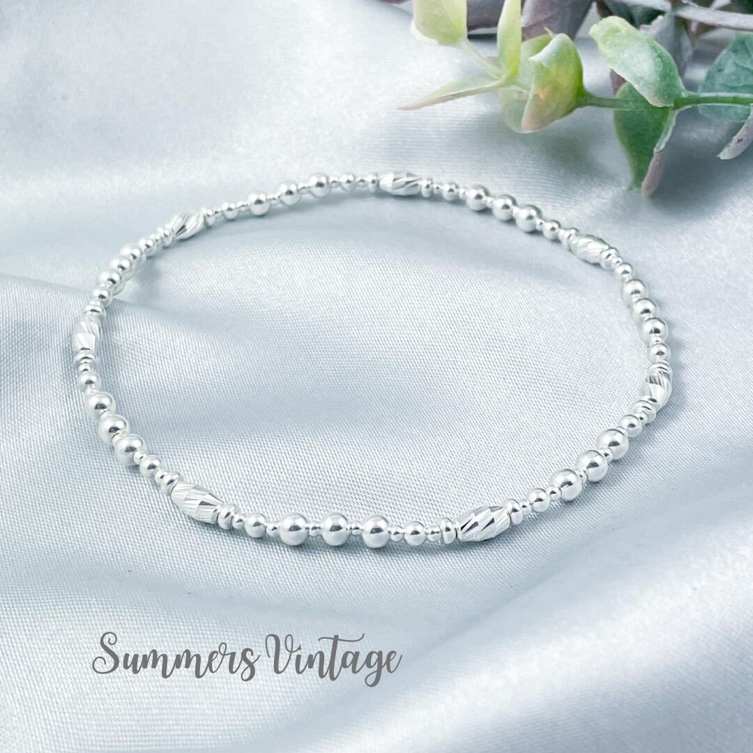 Sterling Silver Stretch Anklet, Dainty Beaded Minimalist Stacking Ankle ...