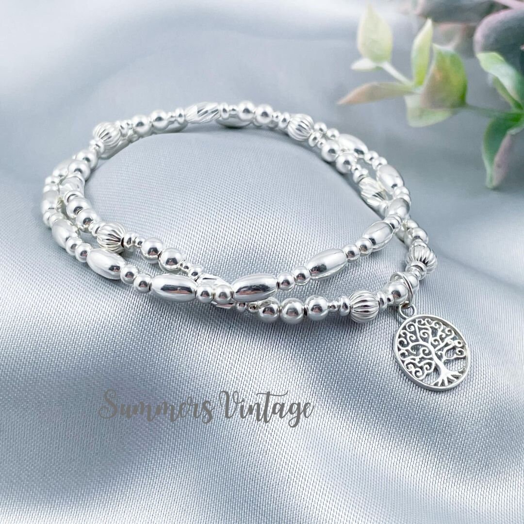 Sterling Silver Family Tree Bracelet Set, Minimalist Dainty Layering ...