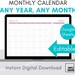 Custom Year, Month Editable Monthly Calendar Printable, Minimalist ...