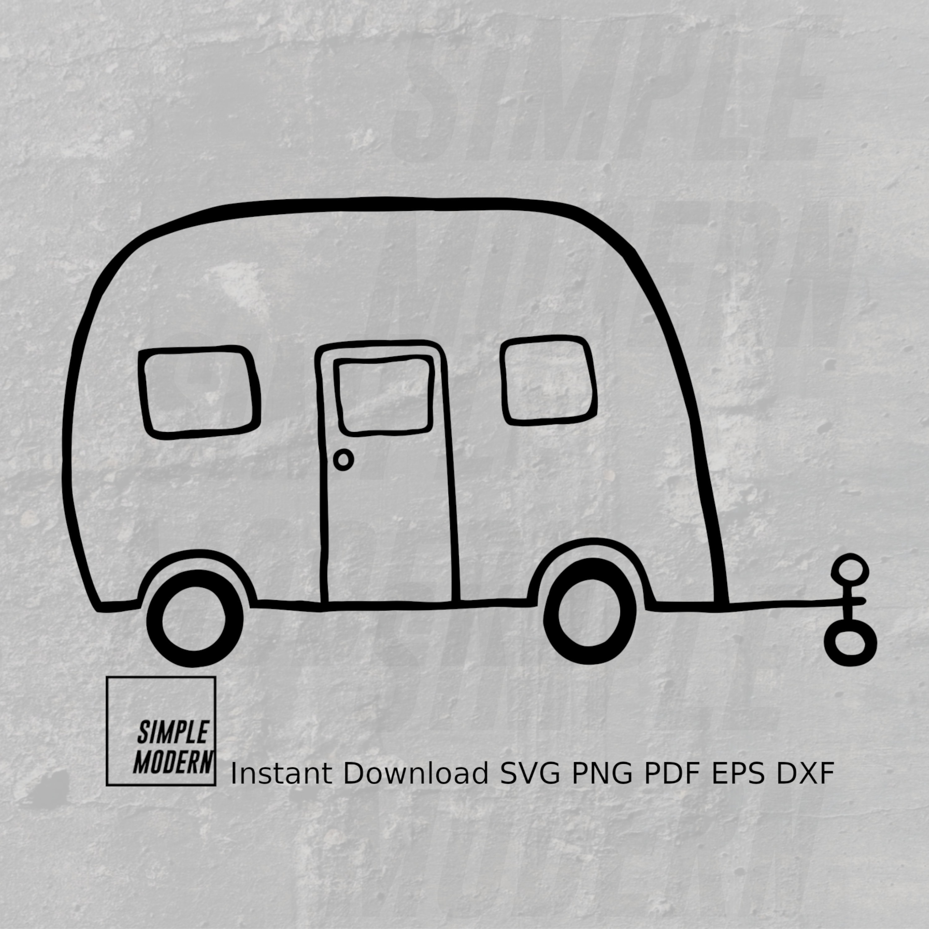 Hand Drawn Cute Caravan Camping SVG, Download Vintage Style RV Camper ...