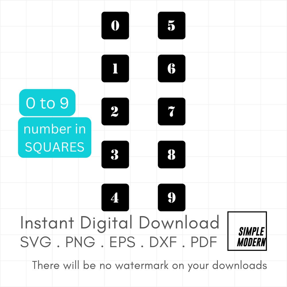 0 to 9 Number SVG File, Digits in Squares, Instant Digital Download ...