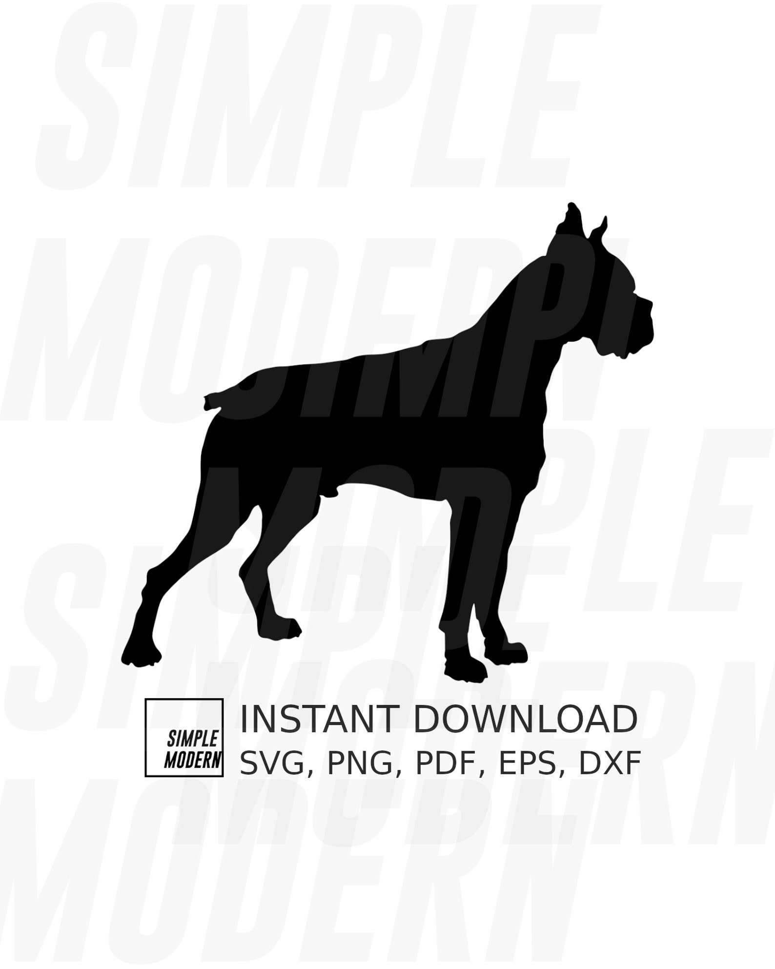 Boxer Dog SVG File for Cricut, Png, Dxf, Eps, Dog Silhouette Vector ...