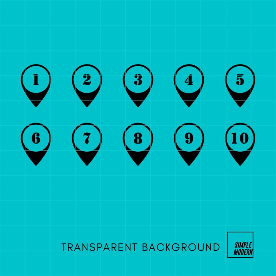 Map Marker Numbered SVG 1 to 10, Minimalist Location Pin Icons, Map ...