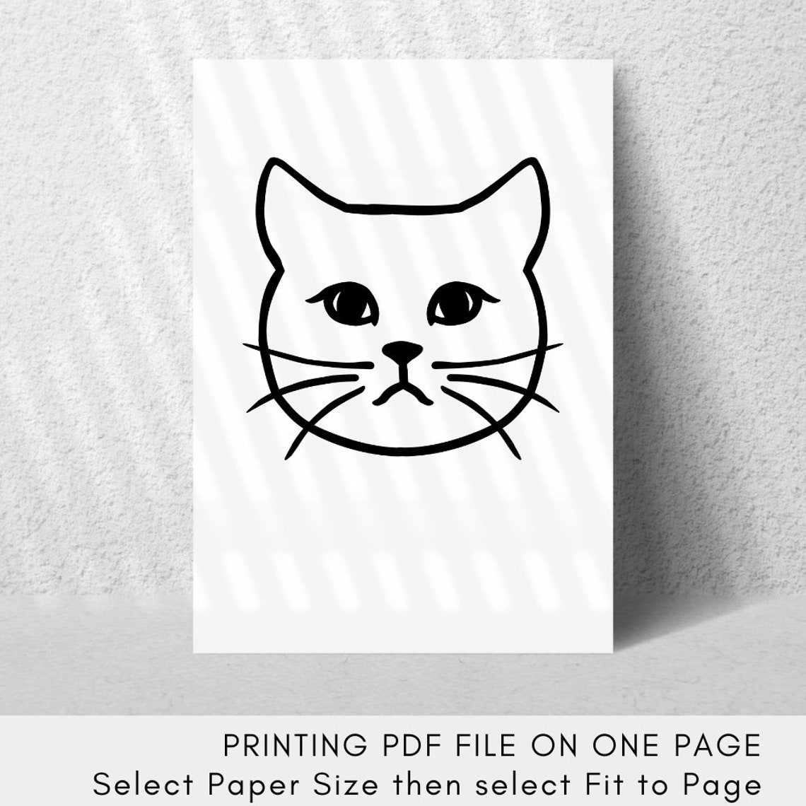 Cat Face SVG Files, Simple Outline Cute Unhappy Cat Drawing Vector File ...
