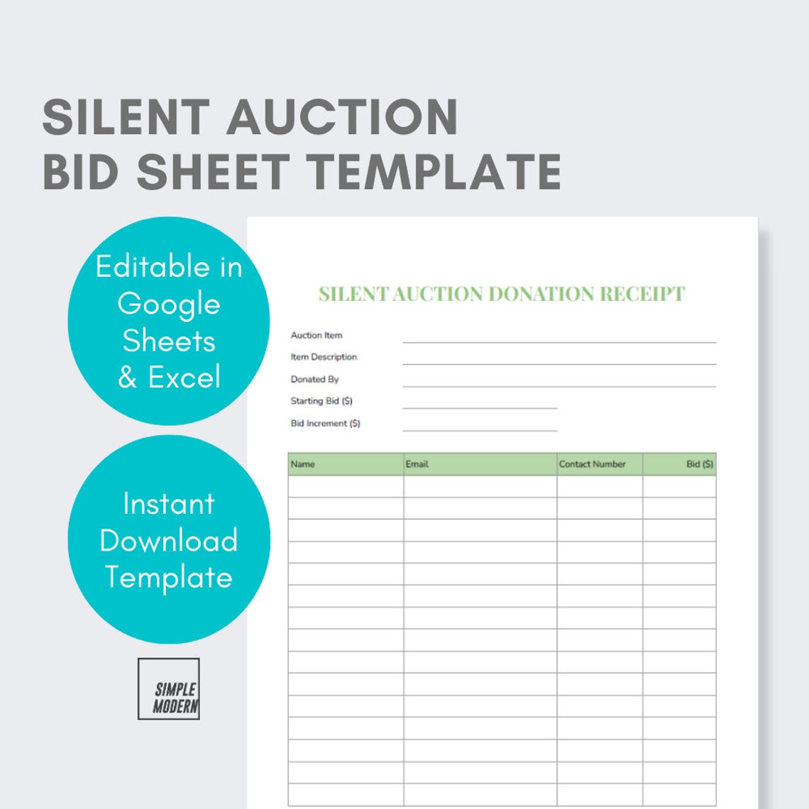 Silent Auction Bid Sheet Template Instant Digital Download Ready to ...