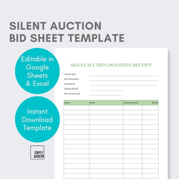Auction Bid Sheet Template - Etsy