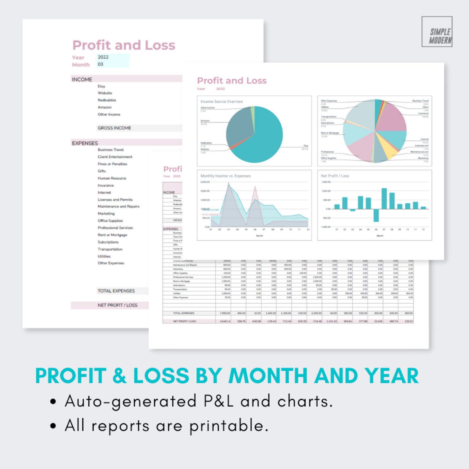 Simple Profit and Loss Google Sheets Template Digital Download, Income ...