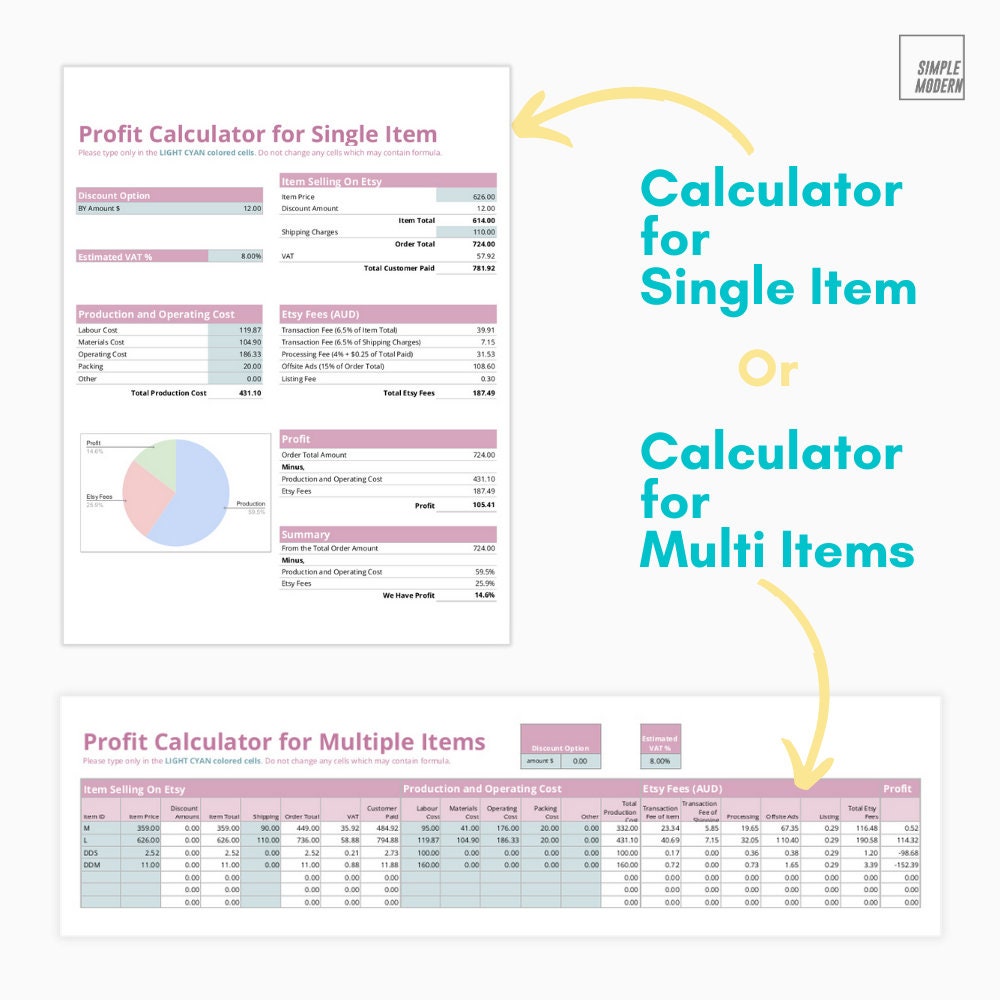 Etsy Fees and Profit Calculator Google Sheets Spreadsheet Template ...