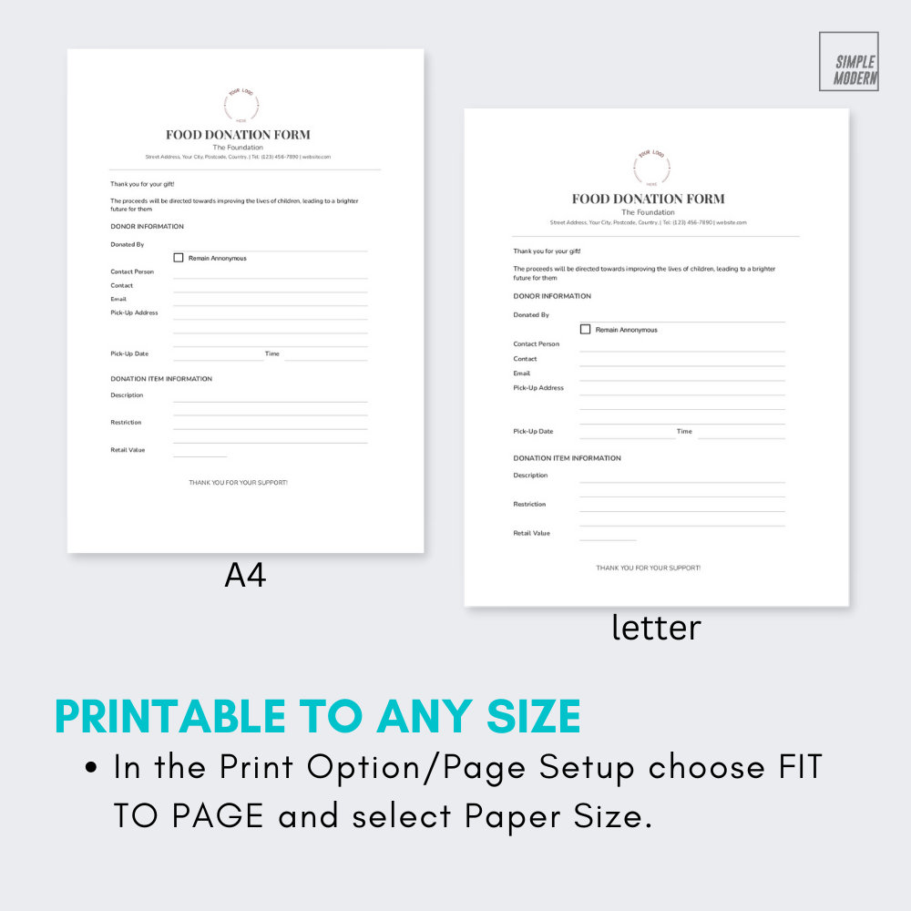 Food Donation Form Template Printable Editable in Excel and Google ...