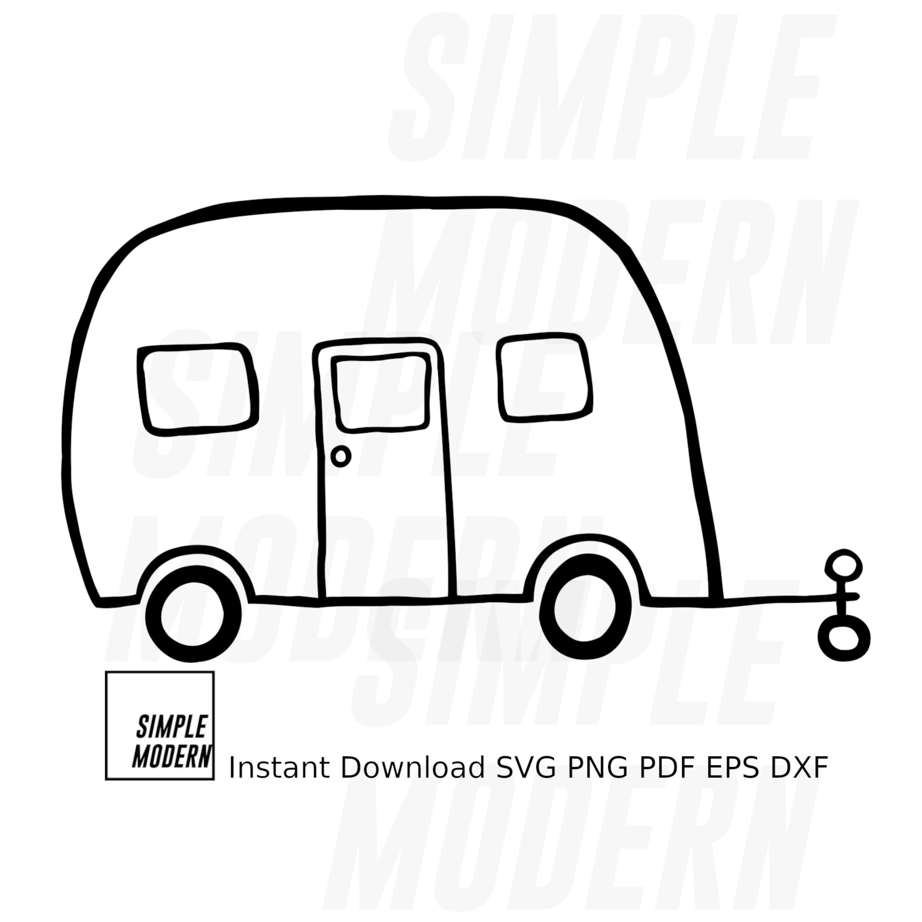 Hand Drawn Cute Caravan Camping SVG, Download Vintage Style RV Camper ...