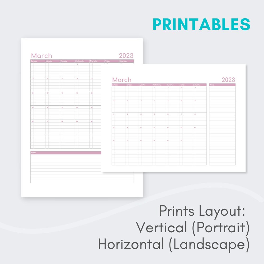 Custom Year, Month Editable Monthly Calendar Printable, Minimalist ...