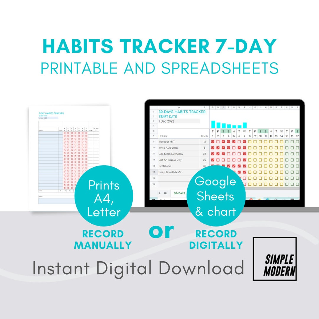7-day Habit Tracker Google Sheets Template, Simple Data Entry Digitally ...