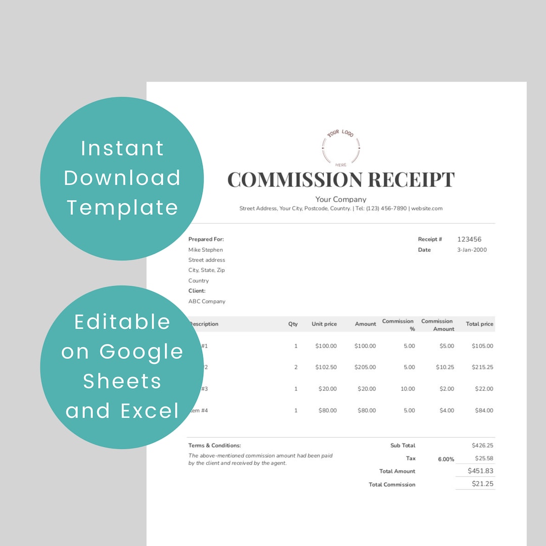 Commmission Receipt Template Download, A4, US Letter Size, Easy ...