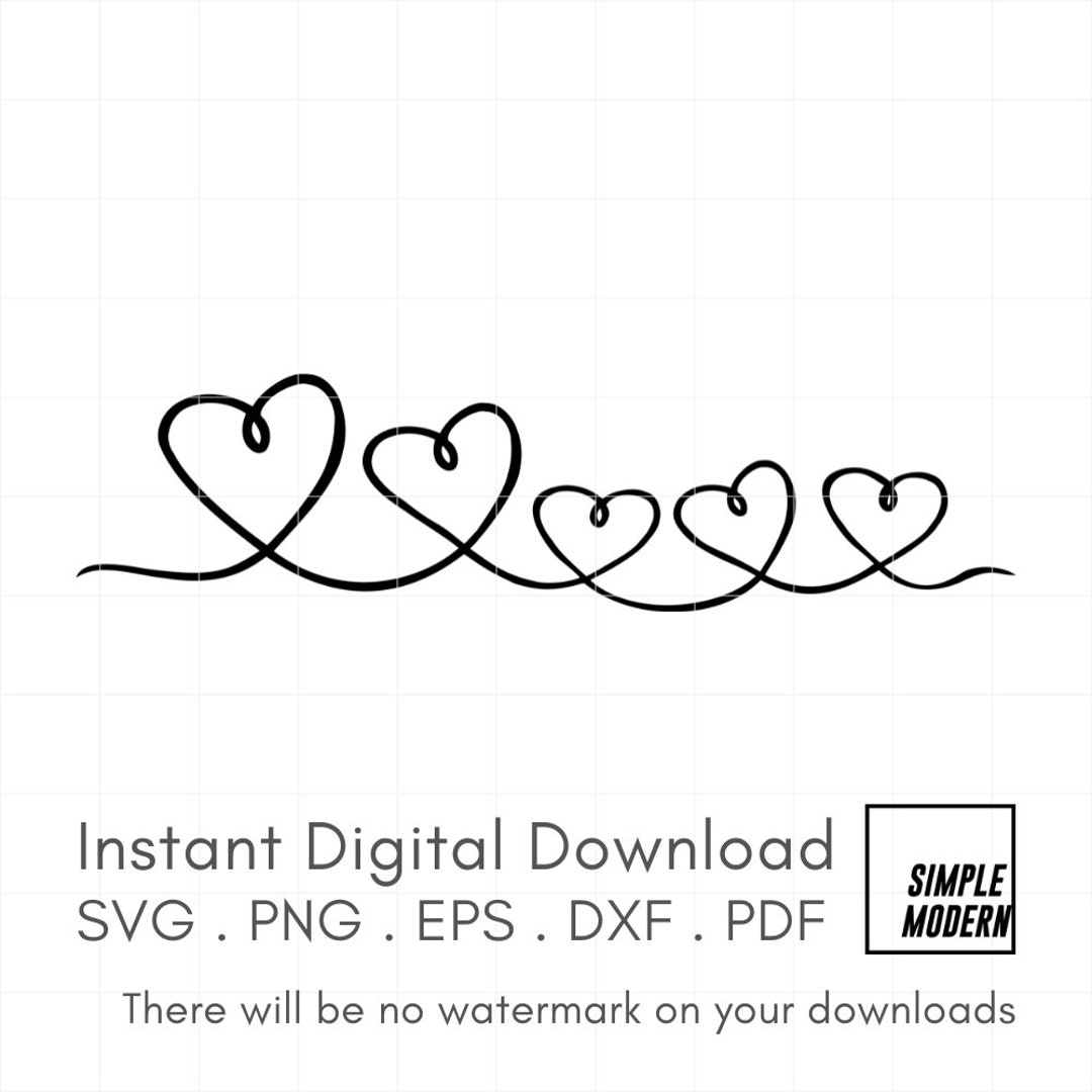 Hand Drawn Five Heart SVG File for Cutting and Printing, Instant ...
