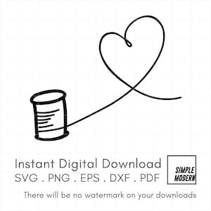 Spool of Thread With Heart SVG, Hand-drawn, Sewing & Crafting Clipart ...