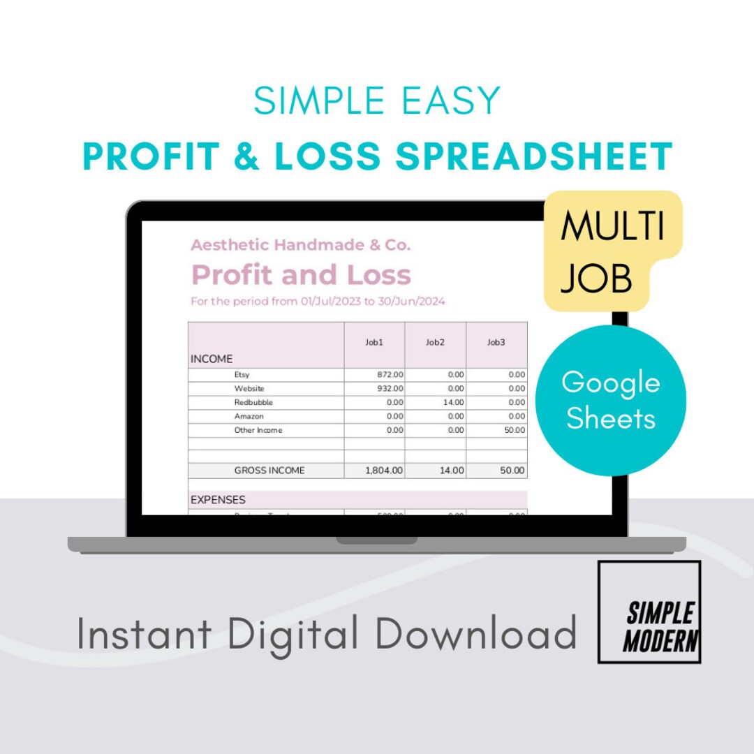 Simple Profit and Loss Google Sheets Template Instant Download, Multi ...