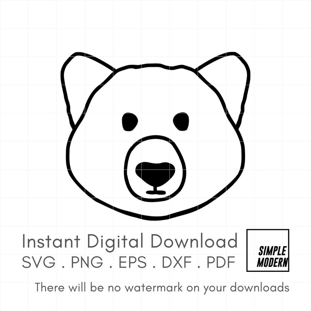 Bear Face SVG Files, Simple Outline Bear Drawing Vector File for ...