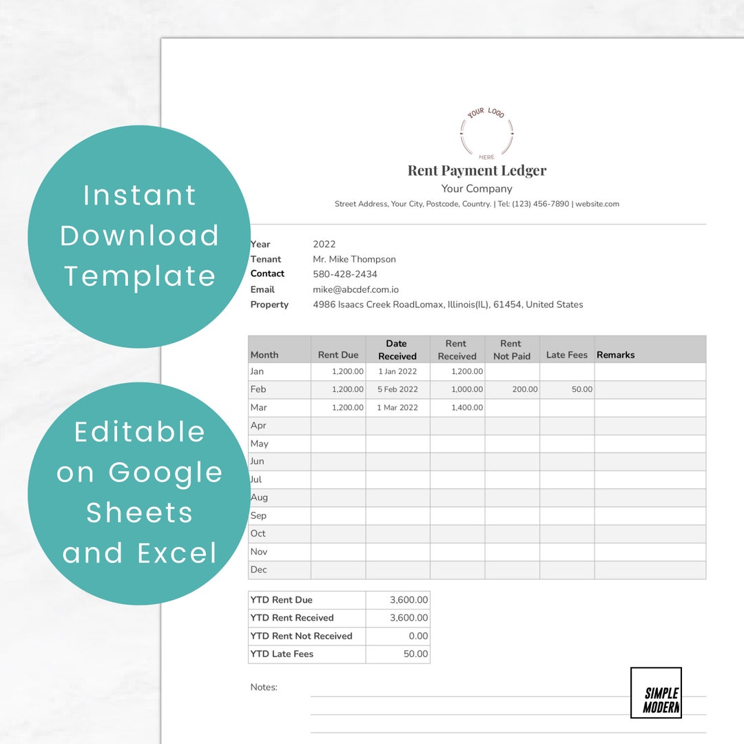 Rent Payment Ledger Template Download, A4, US Letter Size, Editable in ...