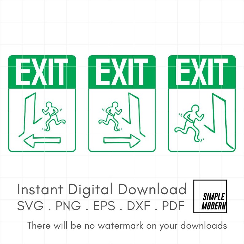 Hand-drawn Exit Sign Set of 3 Designs, Emergency Fire Exit Directional ...