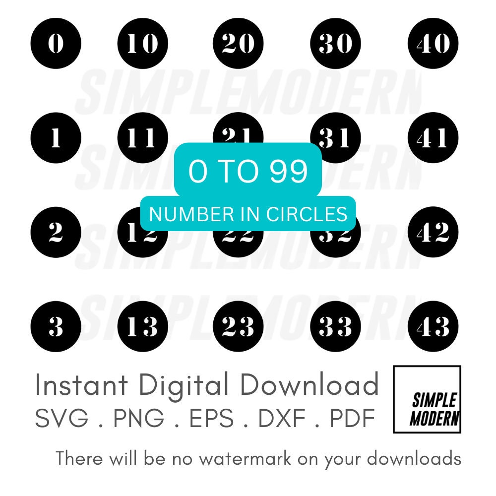 0 to 99 Number Svg,digits in Black Circles, Instant Digital Download ...