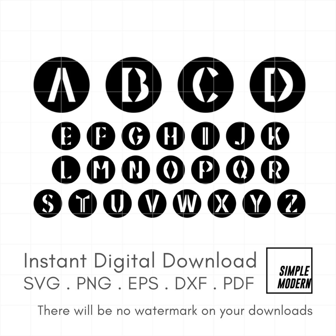 Geometry Shapes Letters Vector, Instant Download Modern Round A to Z ...