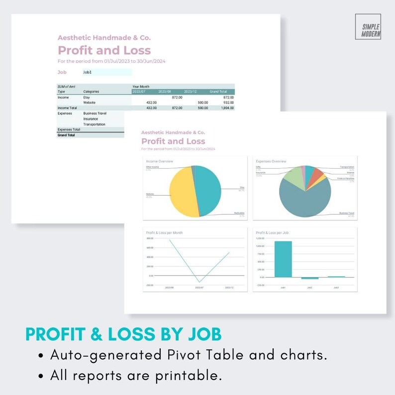 Simple Profit and Loss Google Sheets Template Instant Download, Multi ...