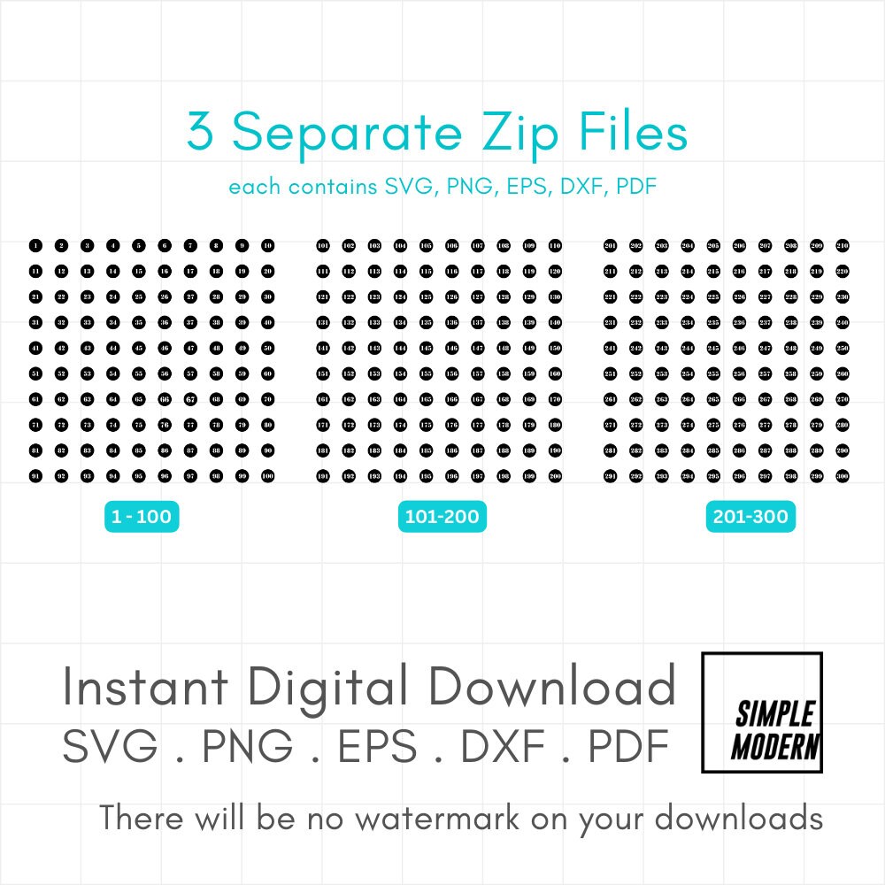 1 to 300 Number SVG, Digits Cut Out in Circles, Instant Download Number ...
