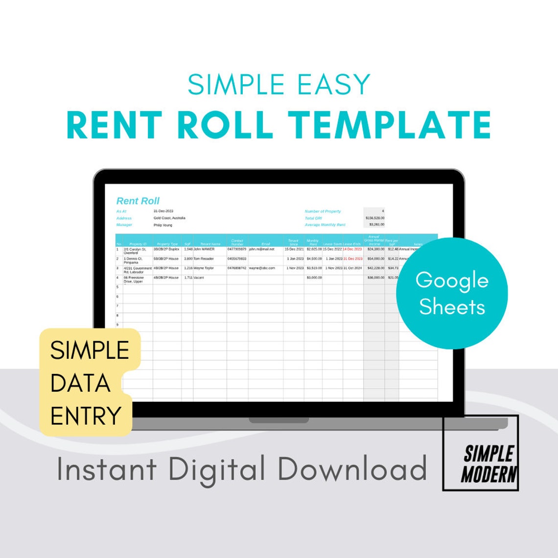 Rent Roll Template Google Sheets Spreadsheet, Instant Download ...